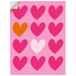 Wandbild Artland, B:90cm H:120cm, bunt, Vinyl, Wohnzimmer, Bilder, "Herzen auf pink", als Alubild, Leinwandbild, Poster, Wandaufkleber in verschied.