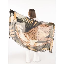 Zwillingsherz Damen Schal ""Leopard""schwarz, Web, Obermaterial: 100% Polyester, Modet&uuml;cher, transparent, Leomuster