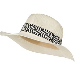 styleBREAKER Damen Sonnenhut "Panama Strohhut Hutband Azteken Muster", wei&szlig;, Modisch, Obermaterial: 100% Papierstroh PAS., H&uuml;te