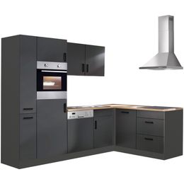 Winkelk&uuml;che KOCHSTATION, B:260cm H:200cm T:60cm, grau, Komplettk&uuml;chen-Sets, "KS-Toronto", Stellbreite 260x170 cm, mit E-Ger&auml;ten