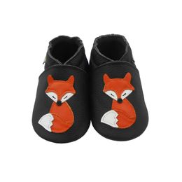 Mepiq Baby Leder-Krabbelschuhe "Fuchs" in Schwarz | Gr.: 17/18