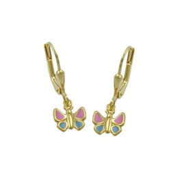 Gallay Ohrbrisur Ohrh&auml;nger Ohrringe 22x7mm Schmetterling hellblau-pink 9Kt GOLD