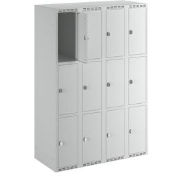 3er-Schlie&szlig;fachschrank Fydor, 4 Abteile, lichtgrau, B 1200 mm, flache Dachform, Vorh&auml;ngeschloss kaiserkraft