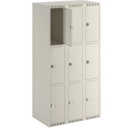3er-Schlie&szlig;fachschrank Fydor, 3 Abteile, wei&szlig;, B 900 mm, flache Dachform, Vorh&auml;ngeschloss kaiserkraft