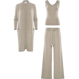 YOU LOOK PERFECT Loungewear 'LOUNGEWEAR SET - Cardigan Blossom & Top Blossom & Pants Bailey' female size XL Taupe