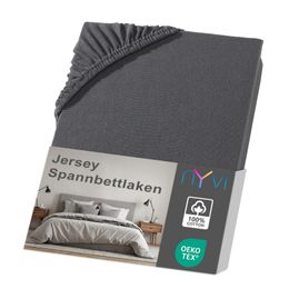 NYVI Jersey Spannbettlaken DreamScience f&uuml;r Matratzen bis 22 cm H&ouml;he - Weich & Anschmiegsam, Rundumgummizug, B&uuml;gelfrei Farbe:anthrazit;Gr&ouml;&szlig;e:140x200 - 160x200 cm