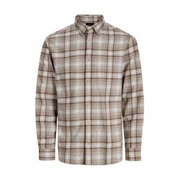 Jack & Jones JACK & JONES Button Up Shirt 'JPRBluharvey' male size L Brown / Taupe / White