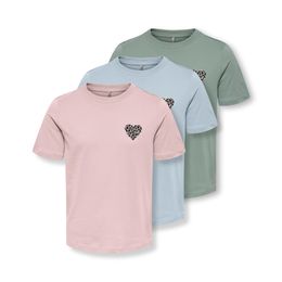KIDS Only M&auml;dchen T-Shirt "KOGREXI HEART REG. SS TOP 3-PACK JRS", rosa, Gr. 122, bedruckt, unifarben, Jersey, Obermaterial: 100% Baumwolle, Shirts