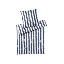 Elegante Bettw&auml;sche Flowerstripe in marine | Gr.: 135 x 200 + 80 x 80 cm