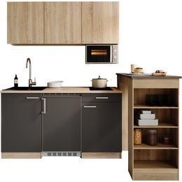 Pantryk&uuml;che respekta, B:150cm H:200cm T:60cm, braun, Komplettk&uuml;chen-Sets, "Ingrid, inkl. Tresentisch und Mikrowelle", zerlegt, wahlweise mit