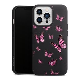 DeinDesign iPhone 13 Pro Handy Premium Silikon H&uuml;lle Handyh&uuml;lle schwarz Case Butterfly Motiv Ohne Hintergrund Muster Silikon Premium Case