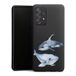 DeinDesign Galaxy A52s 5G Handy Premium Silikon H&uuml;lle Handyh&uuml;lle schwarz Case Wale Water Colour Ocean Silikon Premium Case