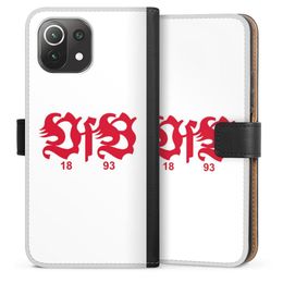 DeinDesign Xiaomi Mi 11 Lite 5G Handy Klapph&uuml;lle Handyh&uuml;lle aus Kunst Leder schwarz Flip Case Official Licensed Product Lettering Vfb Stuttgart Sideflip mit 