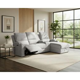 Ecksofa OTTO HOME, B:240cm H:102cm T:155cm, grau, 100% Polyester, Wohnzimmer, Sofas, "NAPORI Struktur, Multimediasofa, 3er Kinosessel XXL, L-Form",