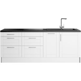 K&uuml;che Optifit, B:225cm H:90,8cm T:60cm, schwarz-wei&szlig;, Komplettk&uuml;chen-Sets, "Ahus", Breite 225 cm, wahlw. Mit E-Ger&auml;ten, Soft Close Funktion, MDF