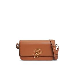 Tommy Hilfiger Damen Umh&auml;ngetasche "TH SCRIPT FLAP CROSSOVER", braun, Leder, Taschen, Schultertasche, Handtasche, Mulitfach, Clutch mit Logo