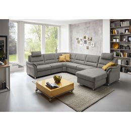 Wohnlandschaft DIE PLANBAR, B:330cm T:262cm, grau, 100% Polyester, Sofas, "ZE-EM16033 U-Form, Breite 330 cm", wahlweise mit Kopfst&uuml;tzen und