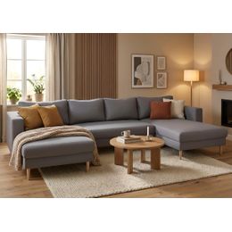 Wohnlandschaft Trendmanufaktur, B:305cm H:81cm T:161cm, grau, Sofas, "Amazing, wahlw. mit Schlaffunktion & Bettkasten, Fu&szlig; Buche lackiert", Sofa in