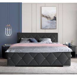 Boxbett Home Affaire, L:211cm, schwarz, Holzwerkstoff, Spanplatte, Komplettbetten, "Alfie, inkl. Bettkasten&Topper", Wahlweise mit Knopfsteppung oder