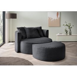 XXL-Sessel, B:153cm H:98cm T:208cm, grau, LeGer Home by Lena Gercke, Sessel, "ISALIE Cord, Rundsessel mit Hocker, Lesesessel, Loveseat, Big-Sessel",