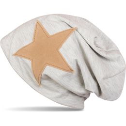 styleBREAKER Herren Beanie "Beanie mit aufgen&auml;htem Kunstleder Stern", grau, Modisch, Obermaterial: 50% Viskose CV. 50% Polyester PES., M&uuml;tzen