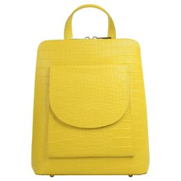 CLUTY Damen Cityrucksack, gelb, Leder, Rindsleder, Rucks&auml;cke, echt Leder, Made in Italy