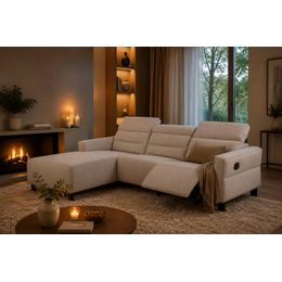 Ecksofa OTTO HOME, B:263cm H:97cm T:179cm, beige, Wohnzimmer, Sofas, "CARPARI Webstoff,L-Form,224 cm, man./elektr. Relaxfunktion", (USB A/C), sowie