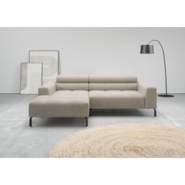 Ecksofa Home Affaire, B:223cm H:71cm T:179cm, beige, 95% Polyester, 5% Nylon, Wohnzimmer, Sofas, "Claya, 223 cm breit, L-Form, Kopfteilverstellung",