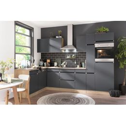 K&uuml;chenzeile Optifit, B:300cm H:206,8cm T:60cm, grau, Komplettk&uuml;chen-Sets, "Roth", Stellma&szlig;e 300x175 cm, wahlweise mit E-Ger&auml;ten, mit Apothekerschrank