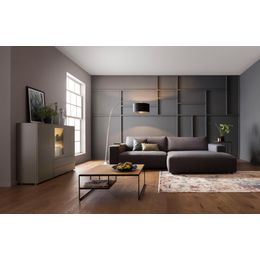 Ecksofa Musterring, B:296cm H:81cm T:190cm, grau, Flachgewebe VALMONT (60% Baumwolle/40% Leinen);Leder PURO, pigmentiertes Leder;Microfaser CRONA
