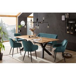 Eckbankgruppe Salesfever, B:240cm H:76,5cm T:110cm, gr&uuml;n, Massivholz, Metall, Polyester, Esszimmer, Sitzm&ouml;bel-Sets, "Eckbankgruppe im Landhausstil",