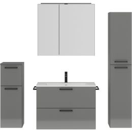 Badm&ouml;bel-Set Nobilia, B:160cm H:169cm T:48,7cm, grau, Kastenm&ouml;bel-Sets, "Tolvina", inkl. Spiegelschrank mit Beleuchtung und Dimmerfunktion, in 4