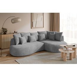 Ecksofa, B:267cm H:87cm T:169cm, grau, HOMSY BY ANA JOHNSON, 100% Polyester, Wohnzimmer, Sofas, "PEBBLA L-Form mit vielen Kissen, modernes Design,