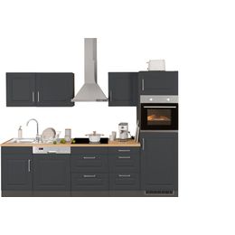 K&uuml;chenzeile KOCHSTATION, B:280cm T:60cm, grau, Komplettk&uuml;chen-Sets, "KS-Stockholm &ndash; K&uuml;che mit hochwertiger und detailreicher Landhausfront", Breite