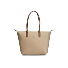 Tommy Hilfiger Damen Tragetasche "POPETTE TOTE", beige, Leder, Nylon, Taschen, Damen Handtasche, Schultertasche mit kontrastfarbigen Henkeln
