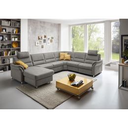 Wohnlandschaft DIE PLANBAR, B:330cm T:262cm, grau, 100% Polyester, Sofas, "ZE-EM16033 U-Form, Breite 330 cm", wahlweise mit Kopfst&uuml;tzen und
