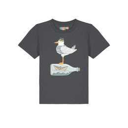 Watabout.kids T-Shirt 'M&ouml;we mit Hut' M&auml;dchen Gr&ouml;&szlig;e 122/128 navy / anthrazit / orange / offwhite