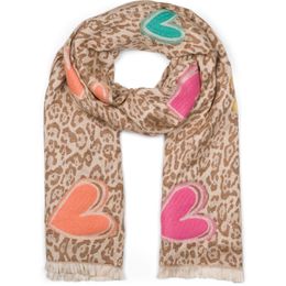 styleBREAKER Damen XXL-Schal "Schal mit Leoparden Herz Muster", braun, Modisch, Obermaterial: 100% Viskose CV., Modet&uuml;cher