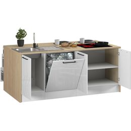 K&uuml;cheninsel KOCHSTATION, B:200,4cm H:90cm T:103,4cm, braun, Komplettk&uuml;chen-Sets, "KS-Luna Breite 200 cm, H&ouml;he 90 cm", Breite 200 cm, wahlweise mit