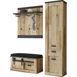 Garderoben-Set Home Affaire, B:164cm H:201cm T:43cm, braun, Flur, Kastenm&ouml;bel-Sets, "Sherwood, Garderobe im Industrial-Style, Komplettset mit viel