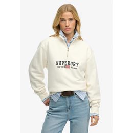Superdry Damen Sweatshirt "ATH ESS GRAPHIC HALF ZIP", wei&szlig;, Gr. L, bedruckt, Sweatware, Obermaterial: 100% Baumwolle, Sweatshirts, aus Baumwolle,
