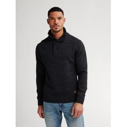 Herren Troyer, schwarz, Gr. XXL, PETROL INDUSTRIES, Strick, Obermaterial: 87% Baumwolle, 13% Polyester, Pullover, Kragen mit Rei&szlig;- und Knopfverschluss