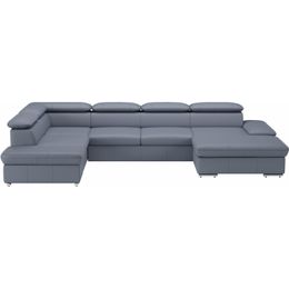 Sit & More Wohnlandschaft SIT & MORE, B:349cm H:73cm T:226cm, bunt, NaturLEDER;Spannstoff, Sofas, "Valantine U-Form, B: 349 cm", mit Arm- & Kopfteilverstellung,