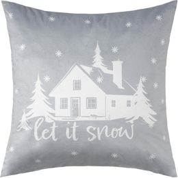Dekokissen Pad, B:50cm L:50cm, grau, Polyester, Dekokissen_Sitzkissen_Kissenh&uuml;llen, "SNOWY", Verschneites Winterdesign f&uuml;r eine gem&uuml;tliche Atmosph&auml;re