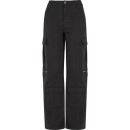 Urban Classics Damen Stoffhose "Urban Classics Ladies Loose Utility Stretch Twill Pants", schwarz, Gr. 28, unifarben, 98% Baumwolle, 2% Elasthan,