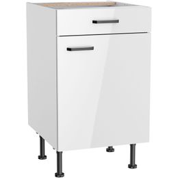 Unterschrank KOCHSTATION, B:50cm H:87cm T:58,4cm, wei&szlig;, K&uuml;che, Schr&auml;nke, "KS-Paula", 50 cm breit, 87 cm hoch, mit 1 Schubkasten, 1 T&uuml;r, 1 Einlegeboden