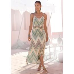 Lascana Midikleid 'mit sommerlichem Print und Schlitz, Jerseykleid' mehrfarbig Gr. 46 f&uuml;r Damen. Rundhals und Allover-Druck. Figurbetont. Nachhaltig.