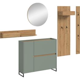 Garderoben-Set Home Affaire, B:236cm H:197cm T:32cm, gr&uuml;n, Holzwerkstoff, Flur, Kastenm&ouml;bel-Sets, "EVRID, 5-teilig, Breite 236 cm, individuell