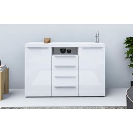 borchardt M&ouml;bel Highboard BORCHARDT M&Ouml;BEL, B:139cm H:93cm T:35cm, wei&szlig;, Wohnzimmer, Sideboards, "Durban, Breite 139cm, Kommode mit gl&auml;nzenden Metallgriffen", viel