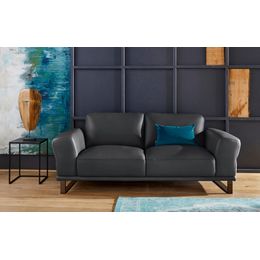2-Sitzer W.Schillig, B:192cm H:78cm T:94cm, schwarz, Sofas, "montanaa edel und elegant, bequem, Federkernunterfederung", mit Metallkufen in Bronze